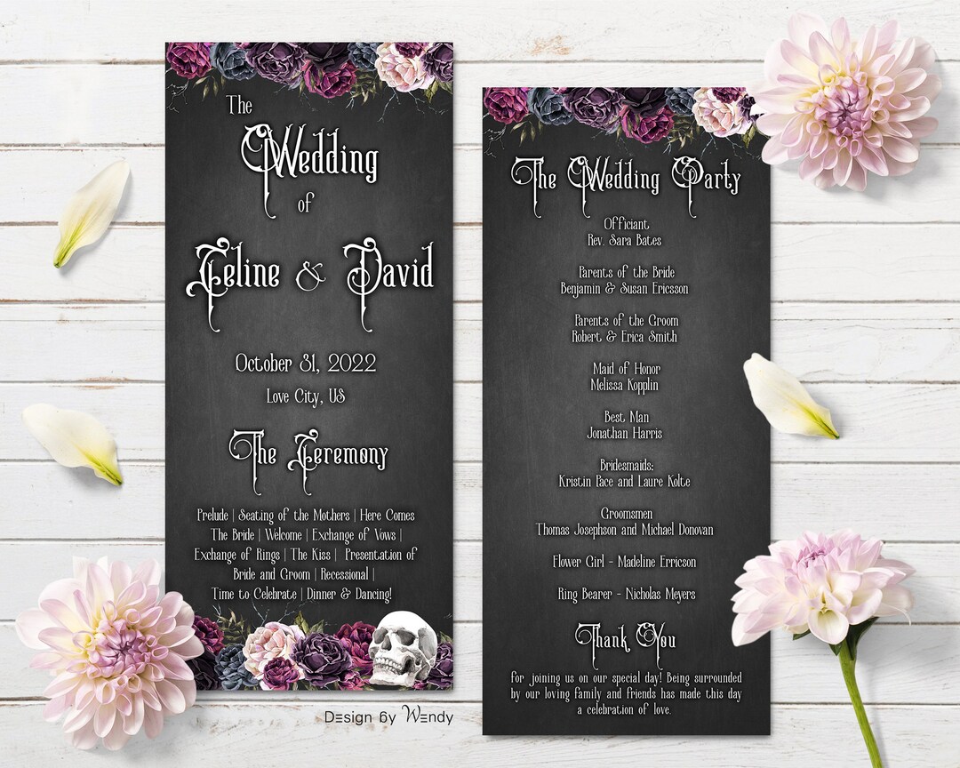 Editable Wedding Program. Dark Romantic Gothic Wedding Ceremony Program ...