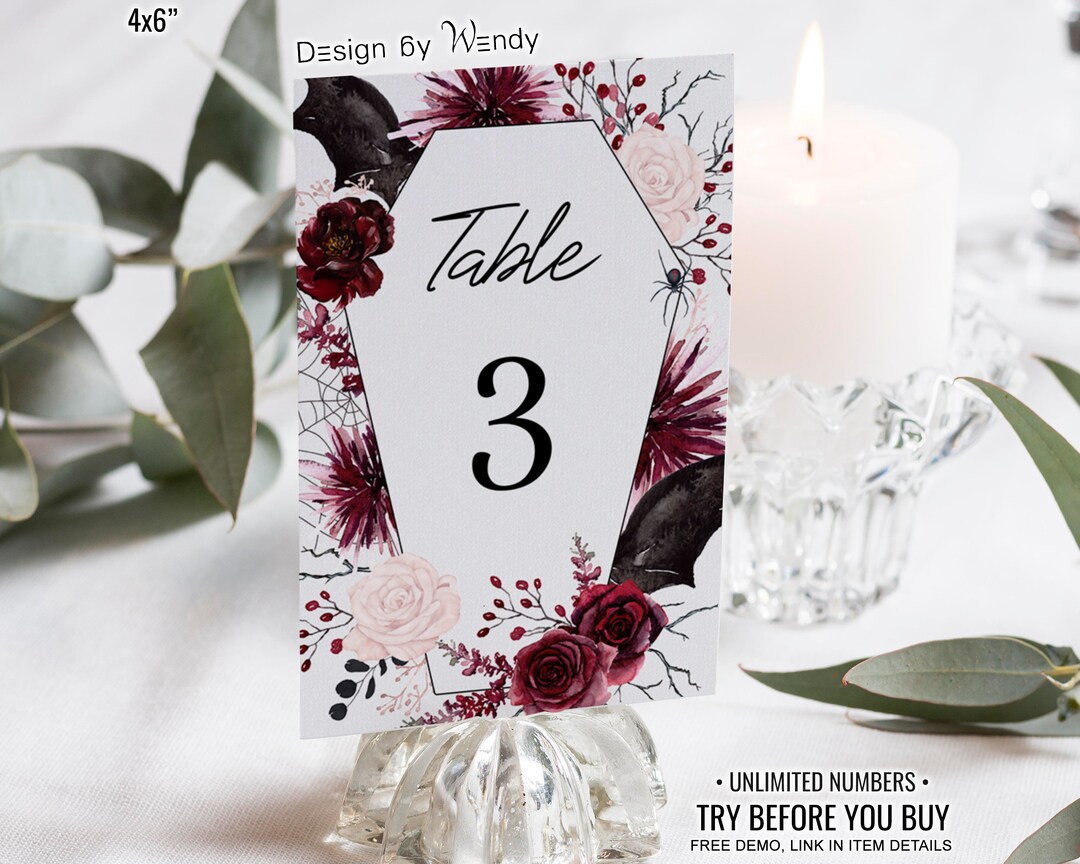 Editable Coffin Table Numbers. Printable Halloween Gothic Wedding ...