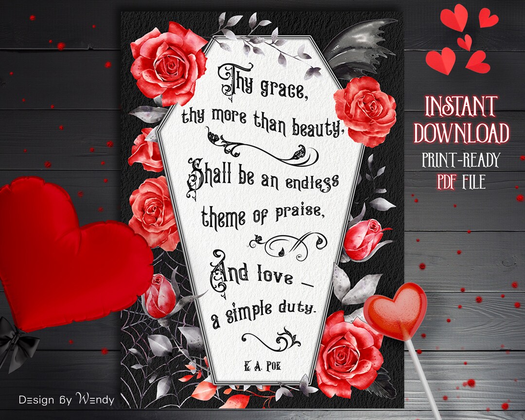 Instant Download Gothic Valentine Card With Coffin and Edgar Allan Poe ...