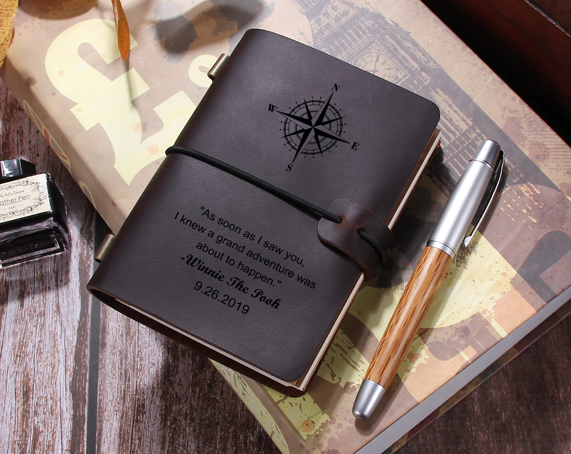 Custom Text Travel Journal Writing Notebook Engraved Leather | Etsy