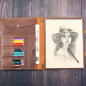 Custom 11"x14" Sketchpad Cover Case, Handmade Leather Sketchbook Cover ...