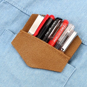 Personalzied Leather Pocket Protector, Handmade Pen Pocket, Leather ...