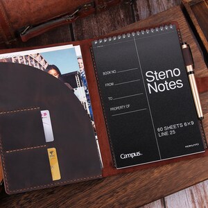 Leather Steno Pad 6x9 Holder, Folio Cover Compatible With Rocketbook ...
