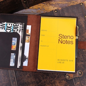 Personalized Leather Cover for Tops Steno Pad 6"x9", Handmade Leather ...