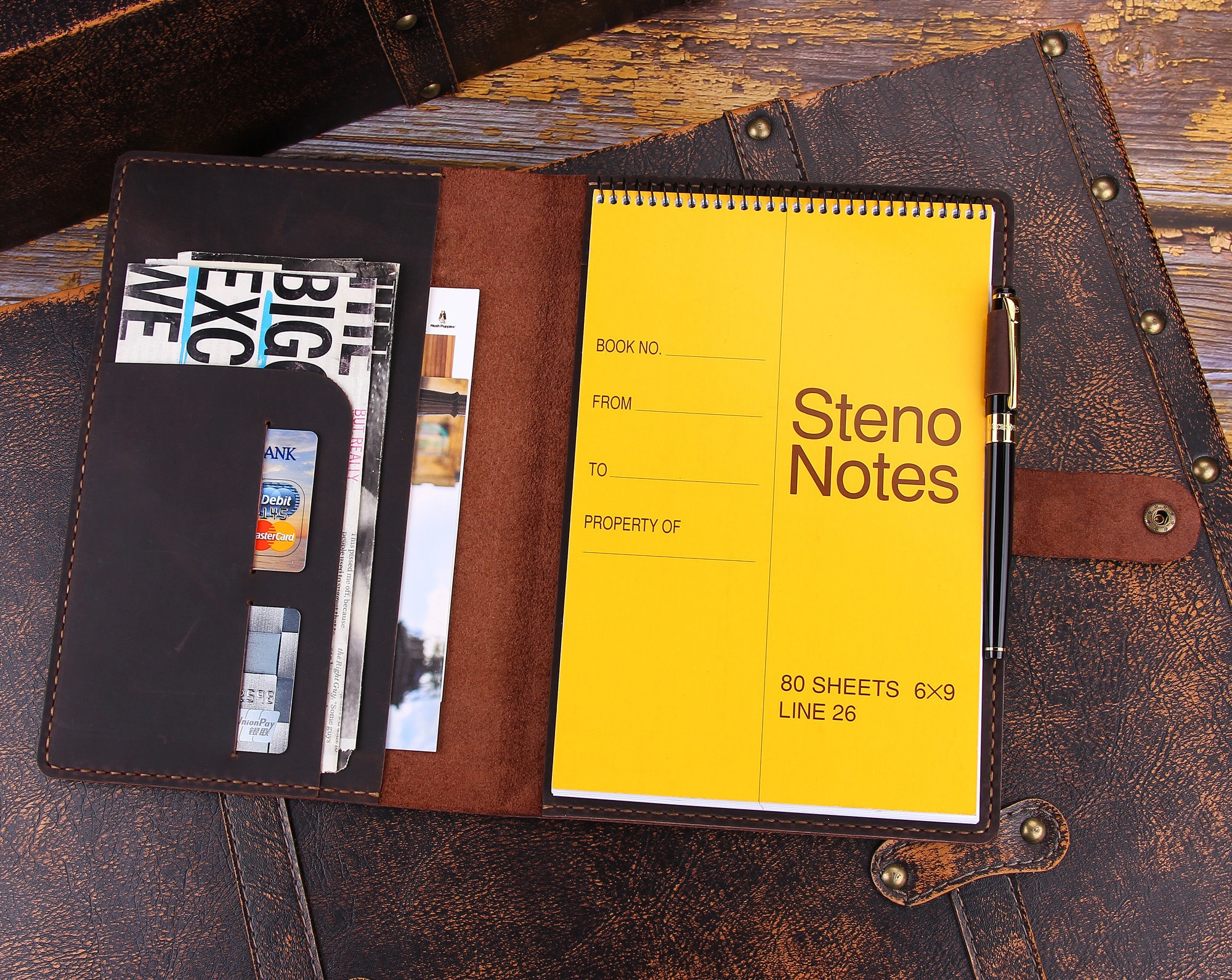 Handmade Leather Steno Pad 6"x9" Holder, Custom Folio Coverfor 6"x9 ...