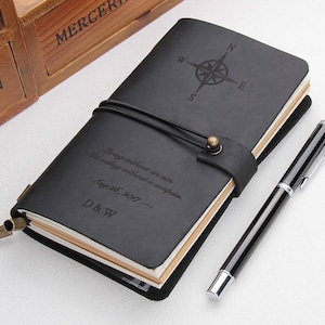 Leather Journal Refillable, Personalized Compass Travelers Notebook ...