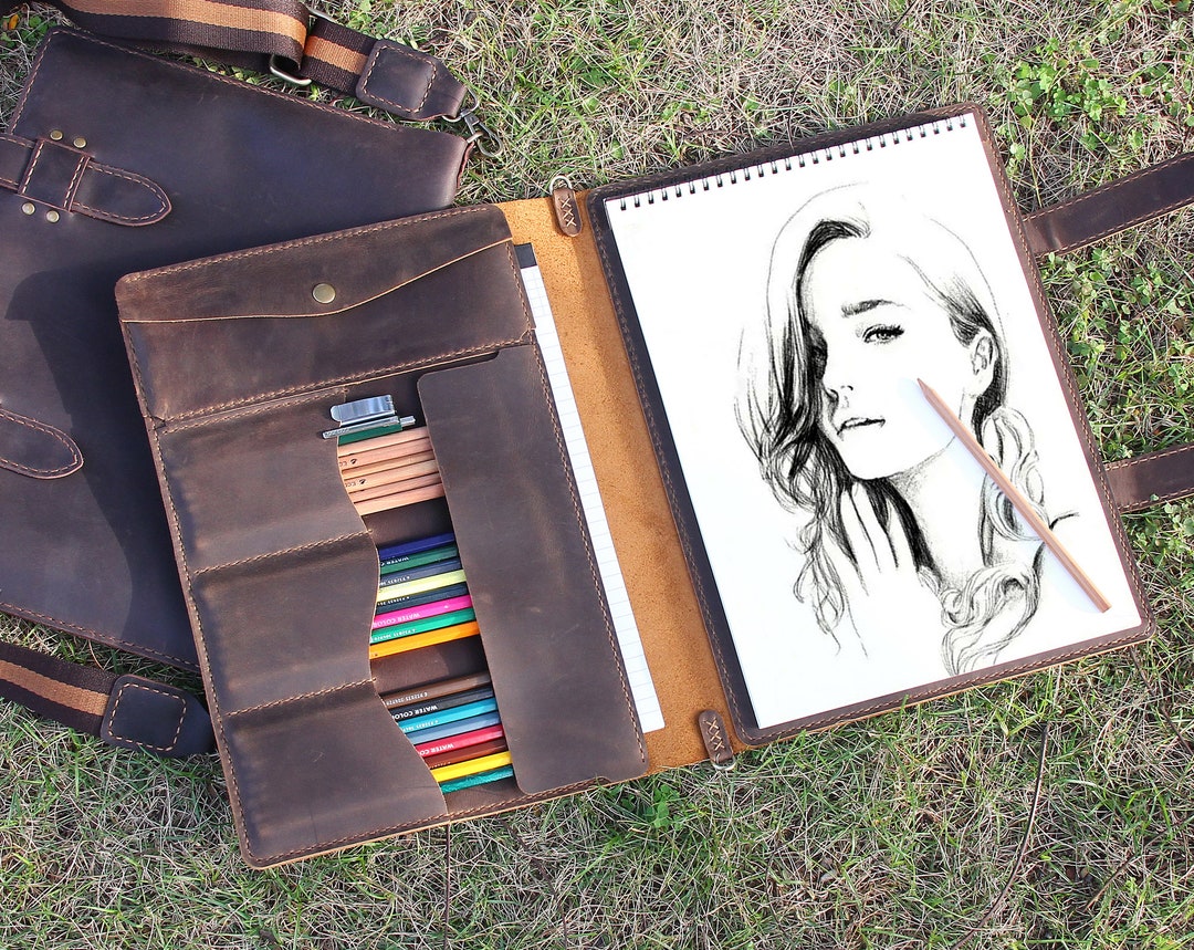 Personalized Leather Sketchbook Cover, Handmade Artist Sketch Pad Cover ...