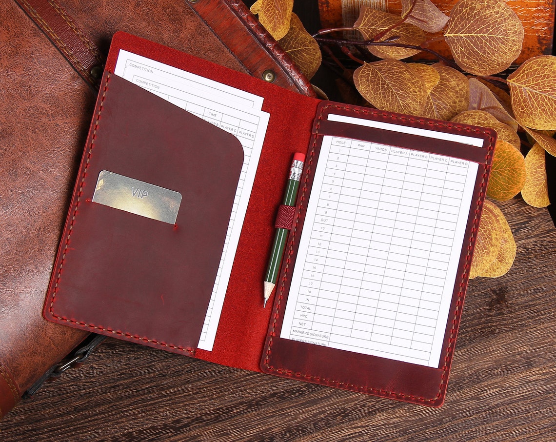 Leather Yardage Book Cover Personalized Golf Scorecard & - Etsy