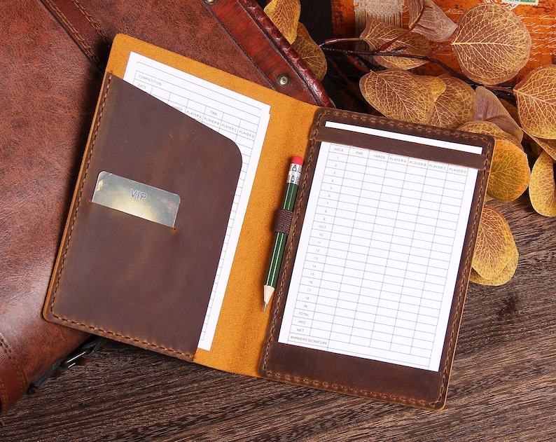 Leather Yardage Book Cover Personalized Golf Scorecard & - Etsy