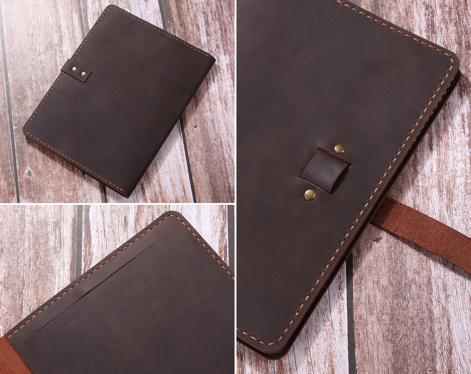Persoanlzied Leather A5 Writing Pad Padfolio, Handmade Leather Portfolio Cover for 5"x8" Writing ...