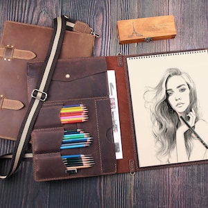 Custom 11"x14" Sketchpad Cover Case, Handmade Leather Sketchbook Cover ...