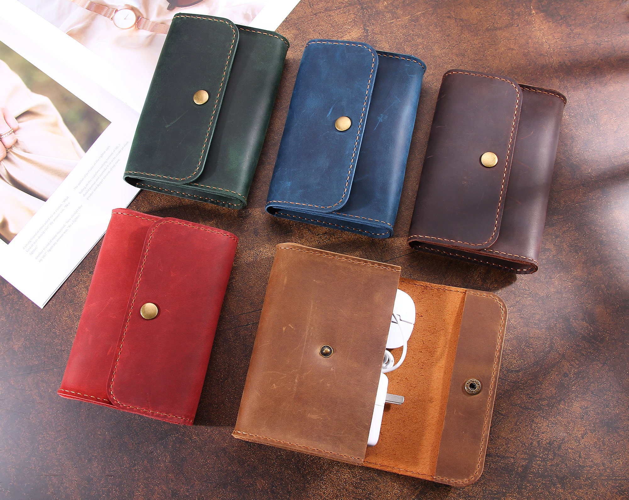 Custom Leather Charger Case, Handmade Portable Storage Organizer for ...