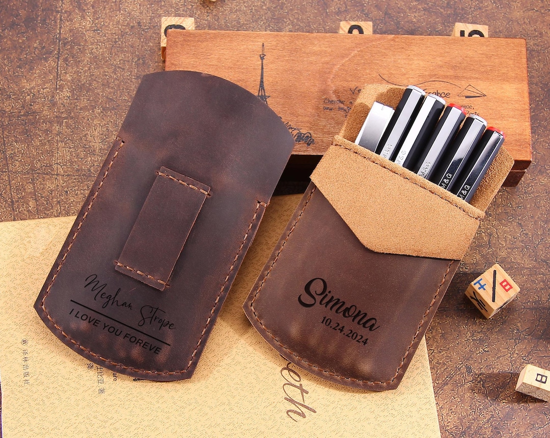 Personalized Leather Pocket Protector, Pencil Pouch, Pen Pocket ...