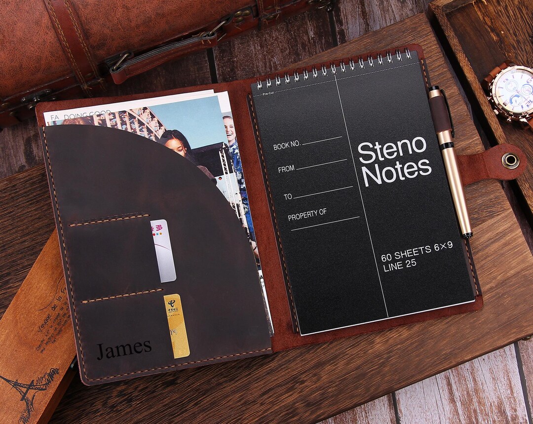 Personalized Leather Steno Pad 6"x9" Holder, Folio Cover Compatible ...