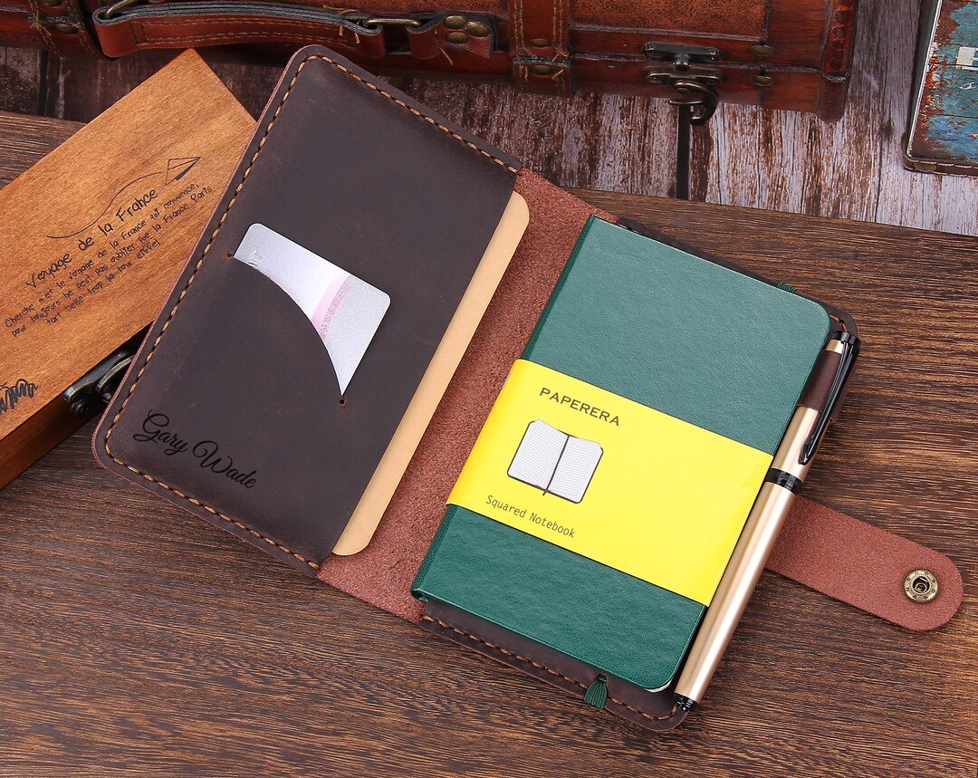 Personalized Leahter Pocket Notebook Cover With Pen Loop, Leather ...