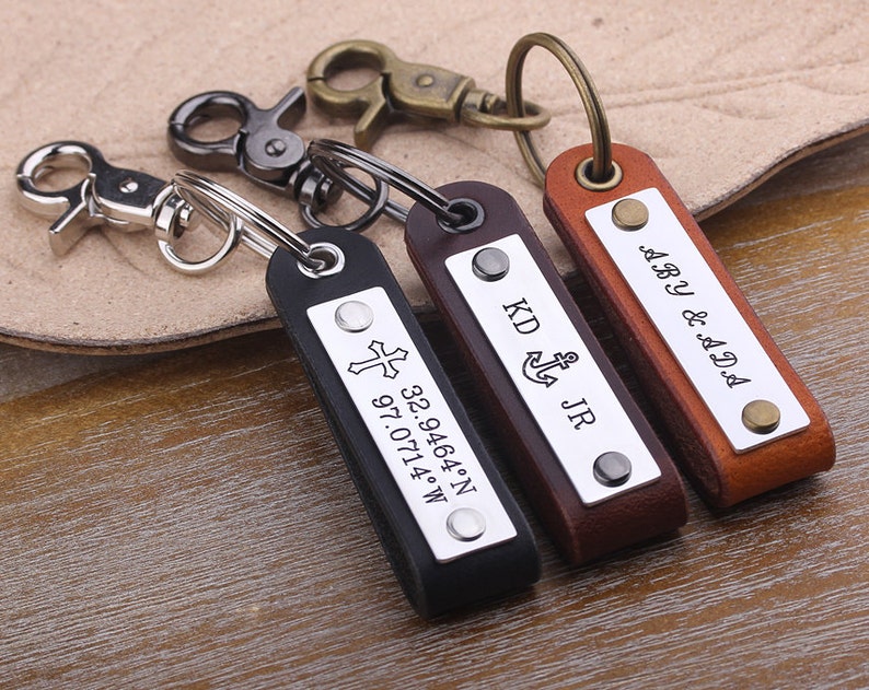 Set of 3 Leather Keychain Personalized Mens Leather Keychain | Etsy