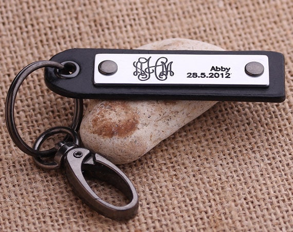 Monogram Leather Keychain Personalized Leather Key Chain - Etsy