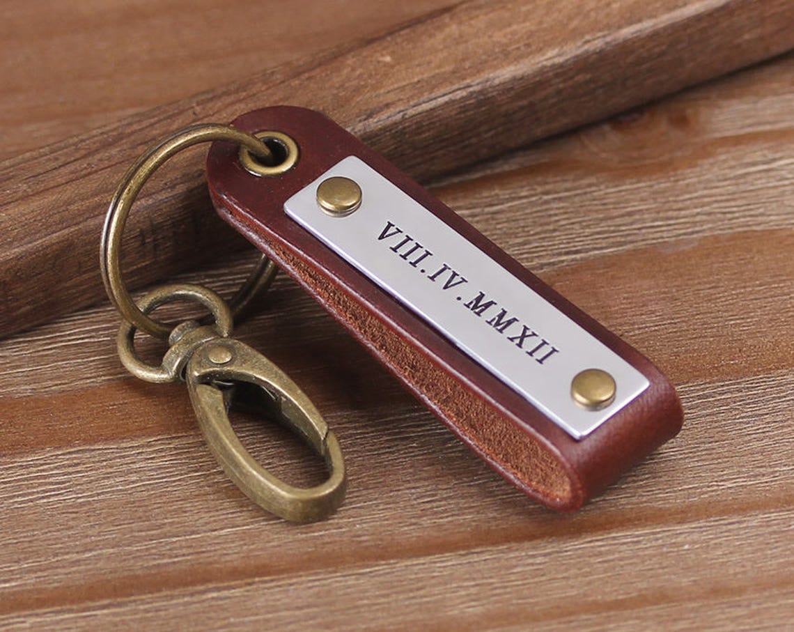 Personalized Leather Keychain Any Roman Numeral or Text - Etsy