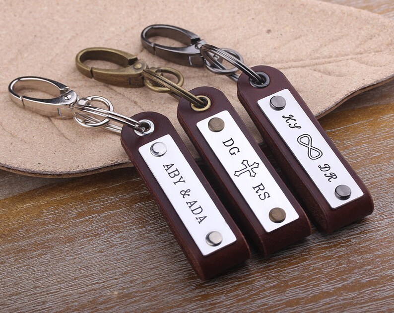 Set of 3 Leather Keychain Personalized Mens Leather Keychain | Etsy