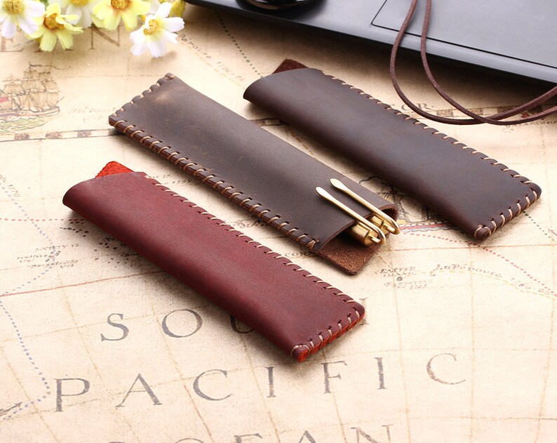 Custom Leather Pencil Holder Fountain Pen Sleeve Handmade - Etsy