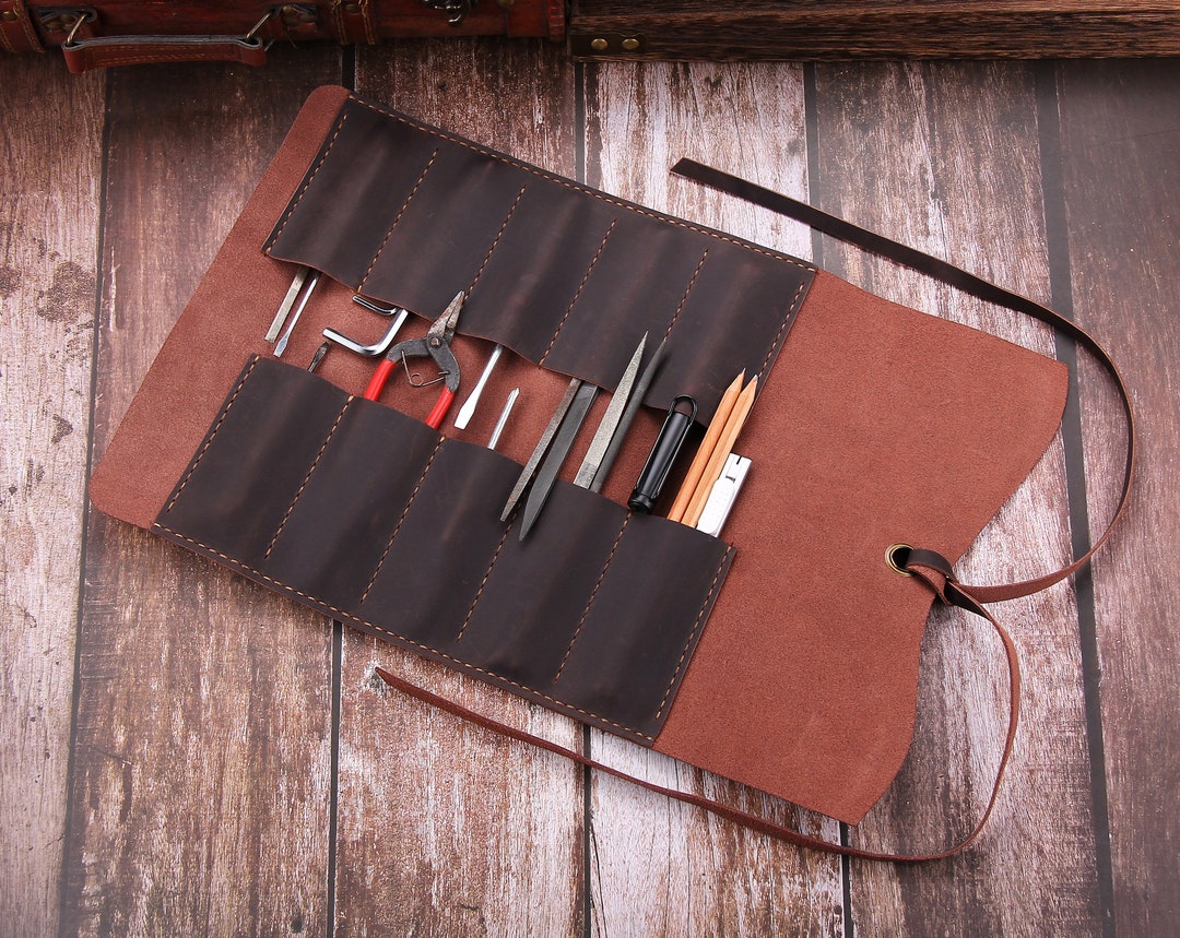 Handmade Artist Roll, Leather Pencil Roll, Pencil Case, Vintage Leather ...