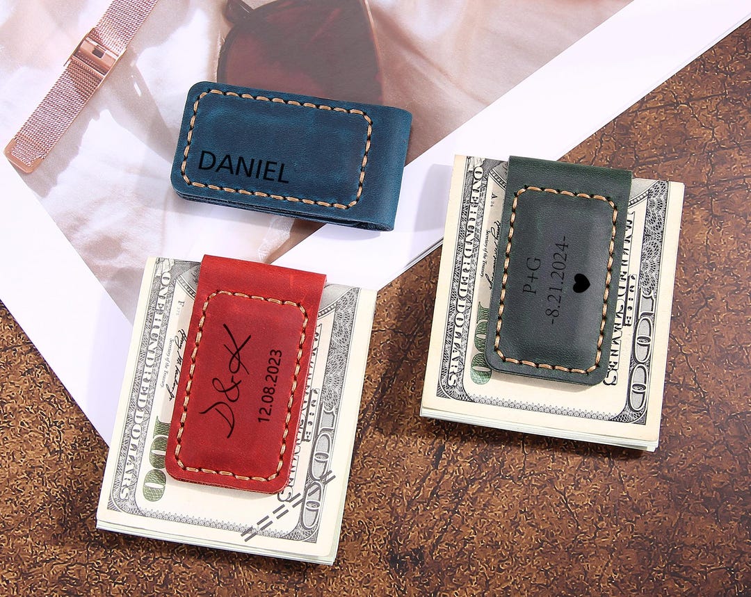 Personalized Magnetic Leather Money Clip, Engraved Magnet Money Clip ...
