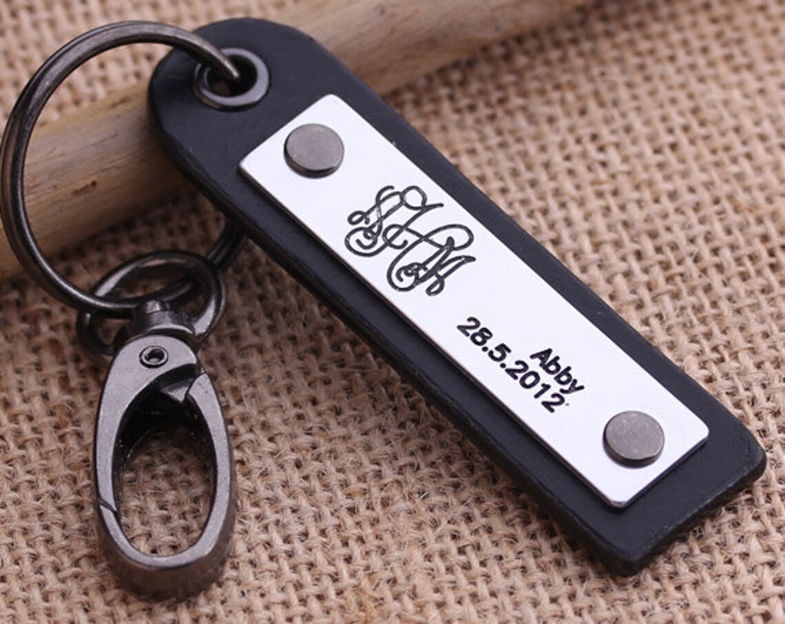 Monogram Leather Keychain Personalized Leather Key Chain - Etsy