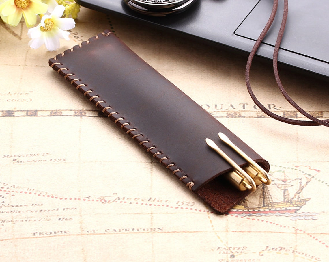 Custom Leather Pencil Holder Fountain Pen Sleeve Handmade | Etsy