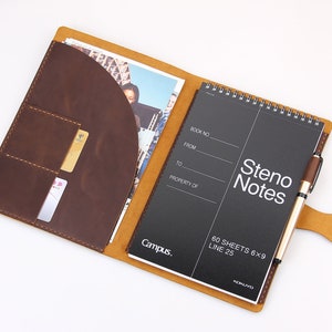 Leather Steno Pad 6x9 Holder, Folio Cover Compatible With Rocketbook ...