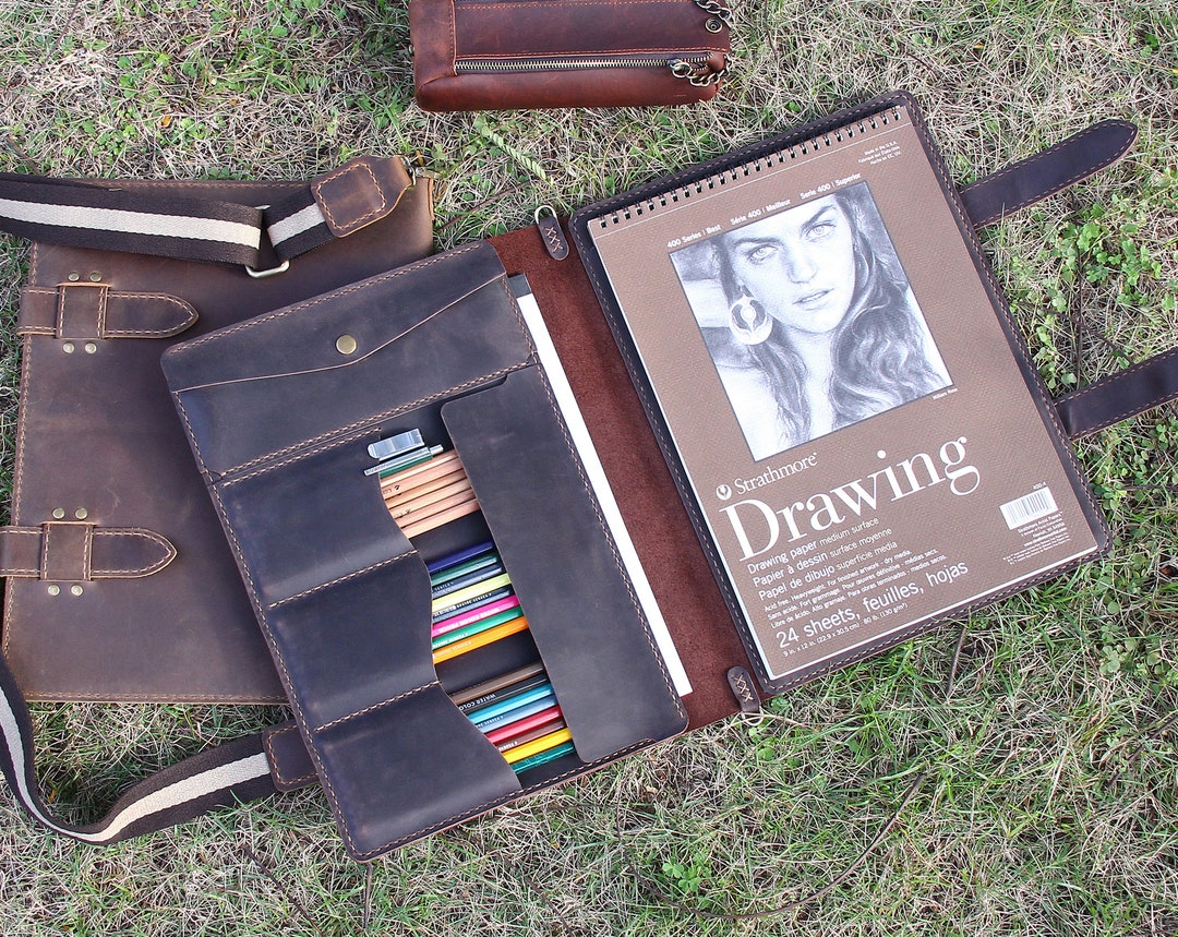 Handmade Leather Sketchbook Drawing Cover, Personalized Leather Holder ...