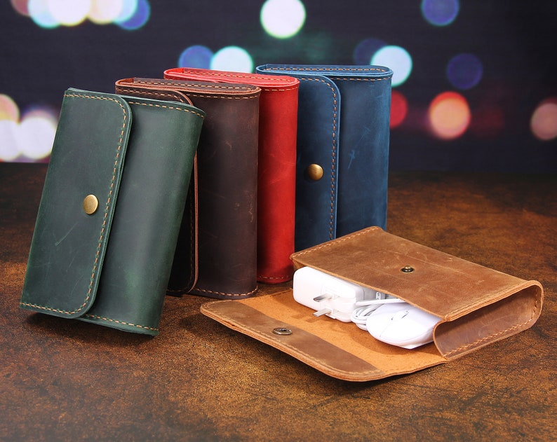 Custom Leather Charger Case, Handmade Portable Storage Organizer for ...
