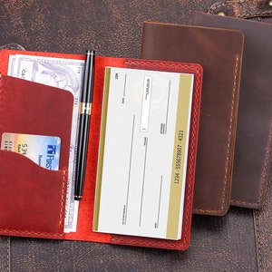 Handmade Real Leather Checkbook Cover, Distressed Leather Custom Check ...