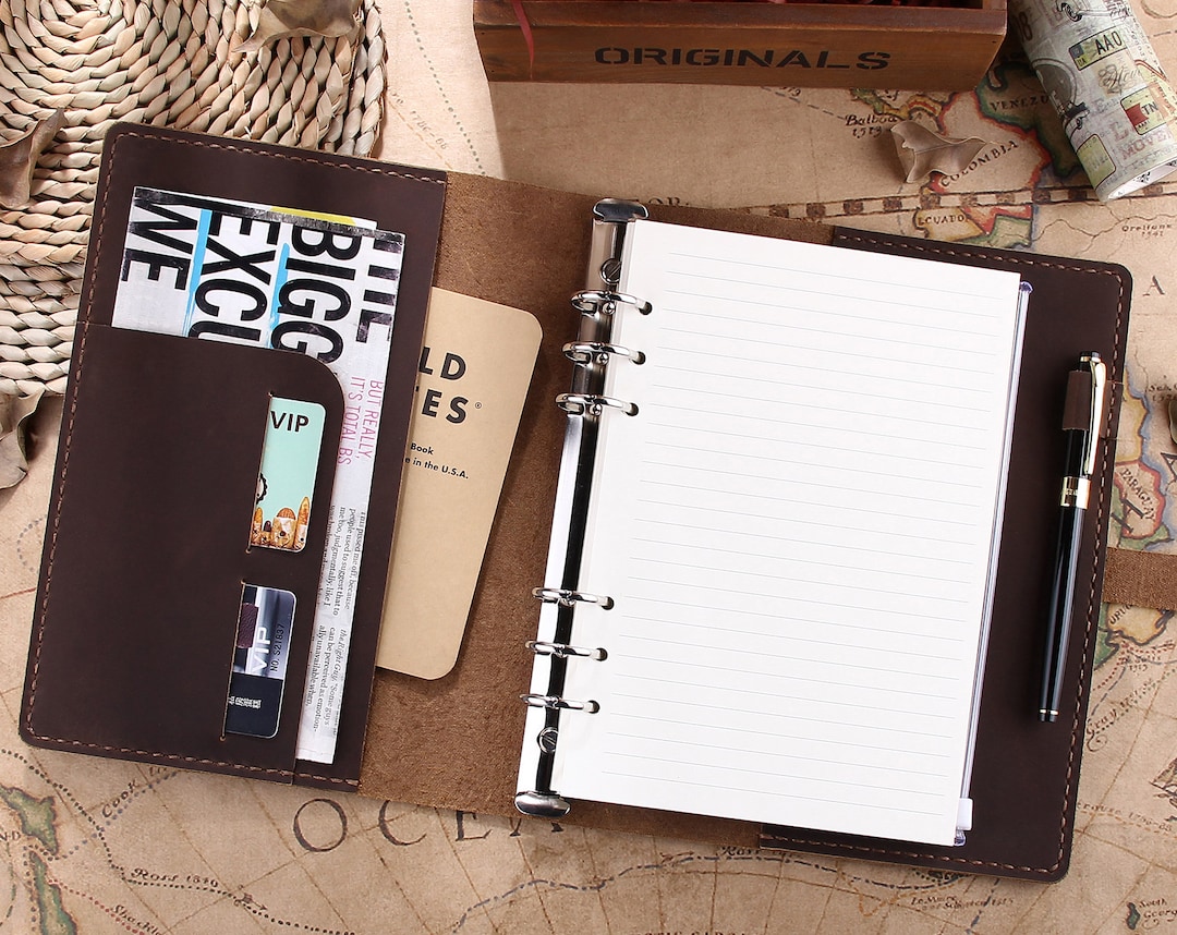 Personalized A5 Leather Organizer Agenda, Custom Travel Journal Ring ...