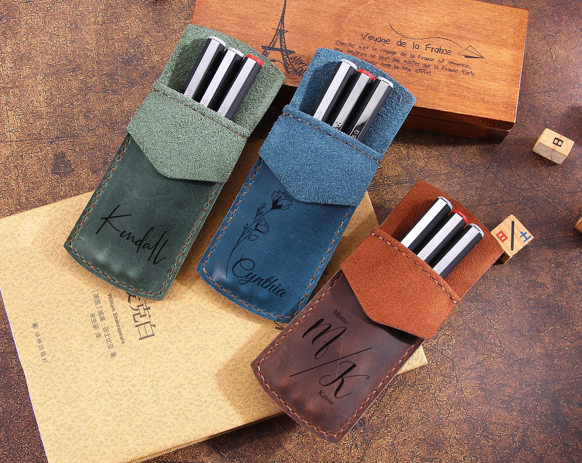 Personalized Leather Pocket Protector, Pencil Pouch, Pen Pocket ...
