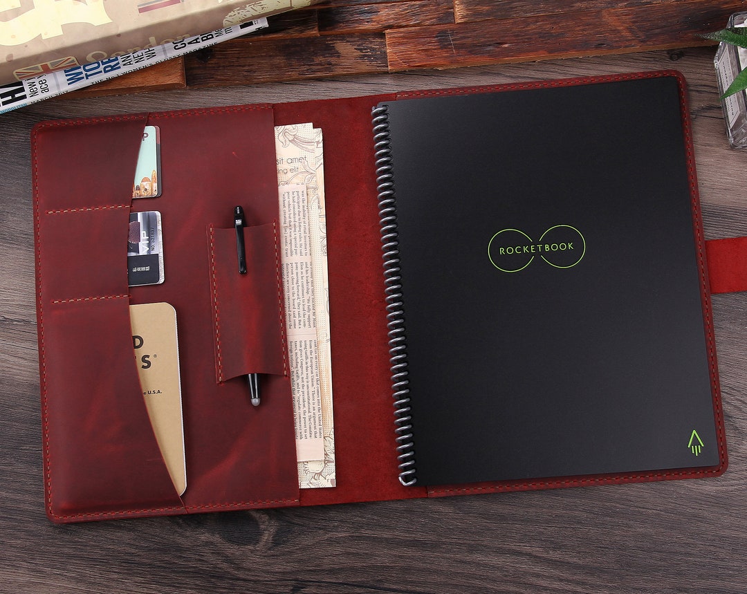 Personalized Leather Rocketbook Everlast Cover, Leather Folio Cover Fit ...