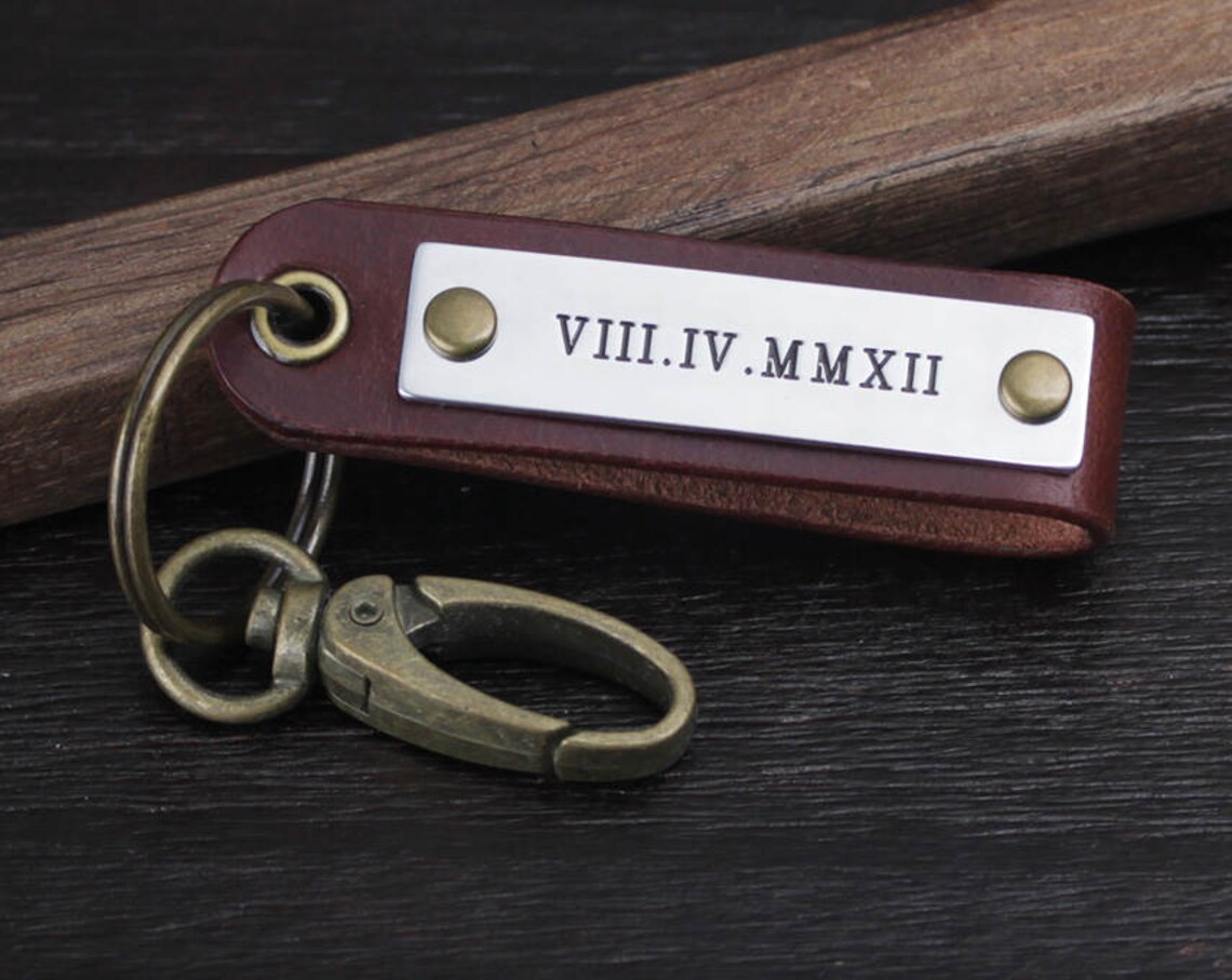 Personalized Leather Keychain Any Roman Numeral or Text - Etsy
