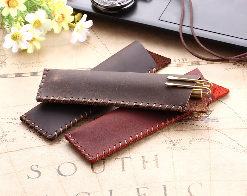 Custom Leather Pencil Holder Fountain Pen Sleeve Handmade - Etsy