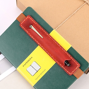 Leather Pen Holder With Elastic Band, Personalized Travel Pen Storage ...