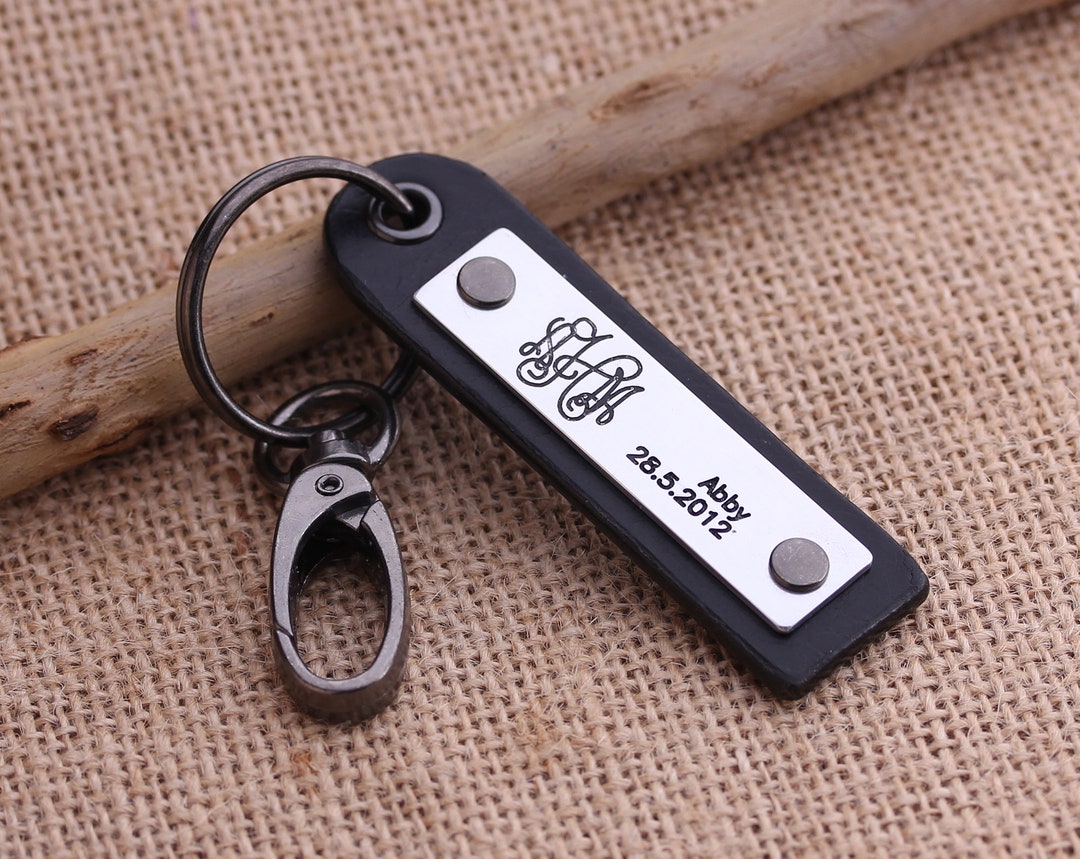 Monogram Leather Keychain - Personalized Leather Key Chain ...