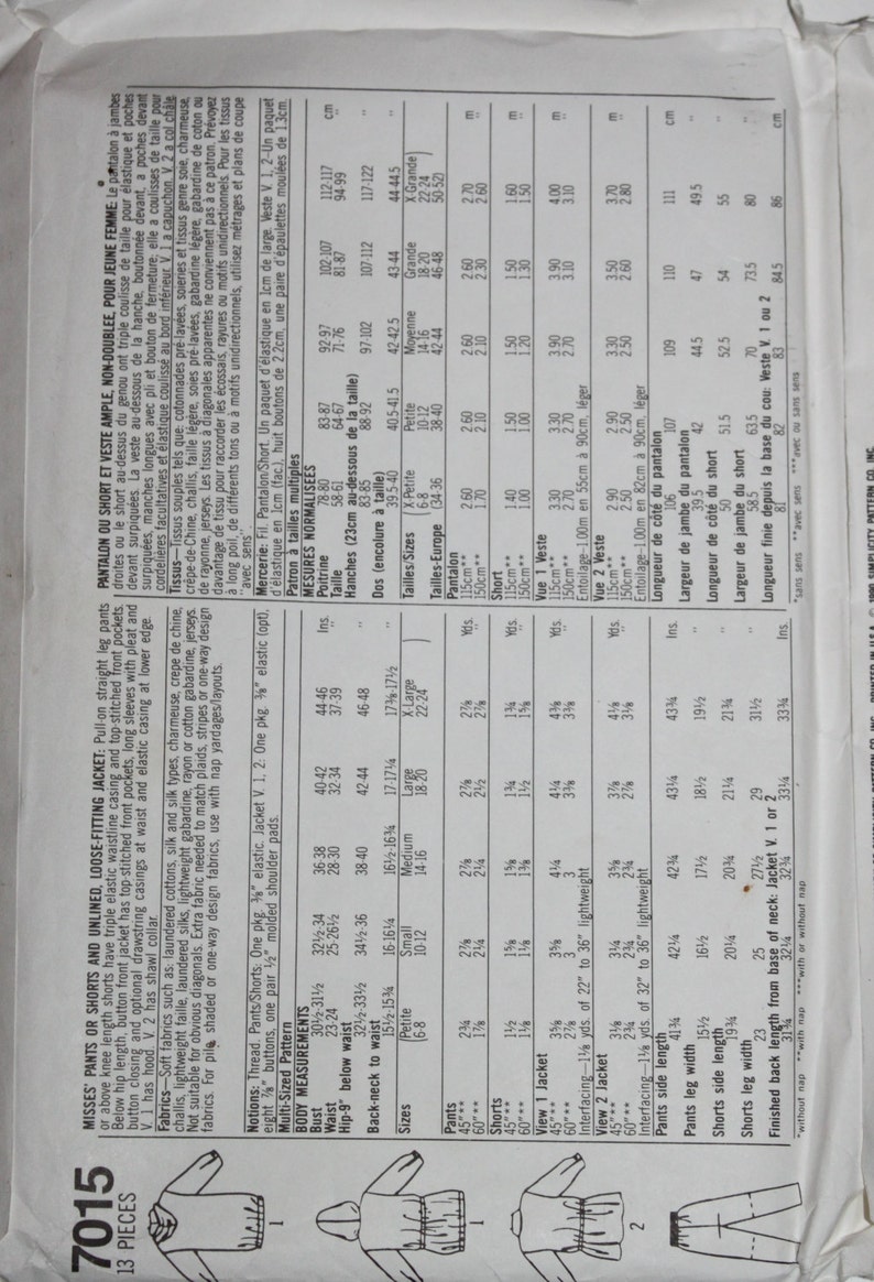 Vintage 1990 UNCUT Sewing Pattern SIMPLICITY 7015. US Size - Etsy