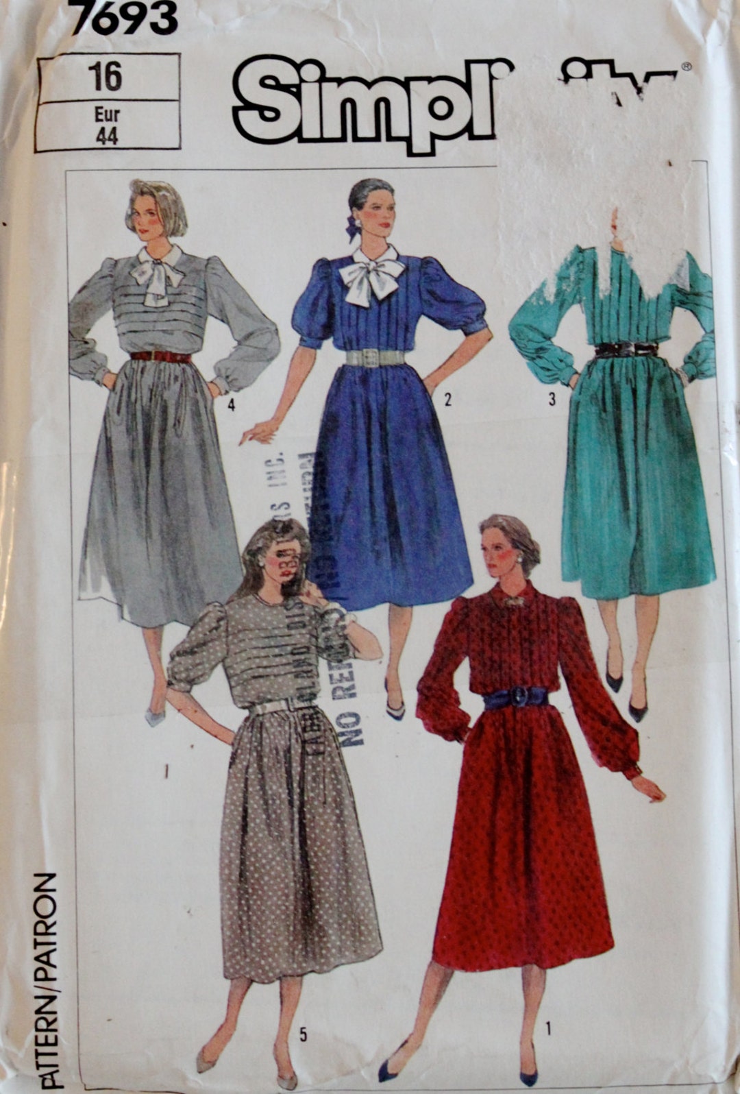Vintage 1986 UNCUT Sewing Pattern, SIMPLICITY 7693. USA Size 16. Dress ...