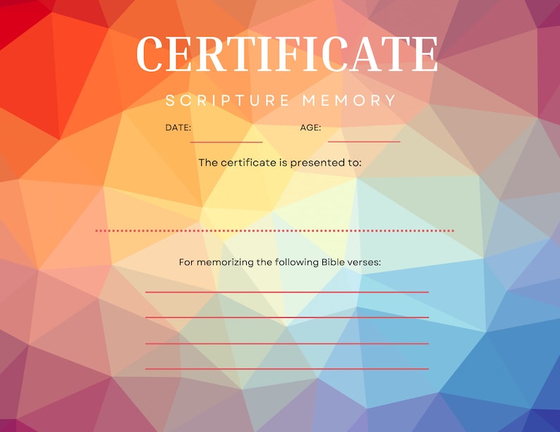 Bible Verse Memorization Certificate | Printable | Scripture ...