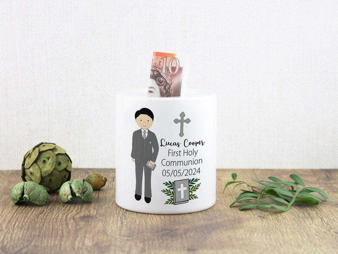Personalized First Holy Communion Ceramic Box: Boy in Grey Suit - Etsy