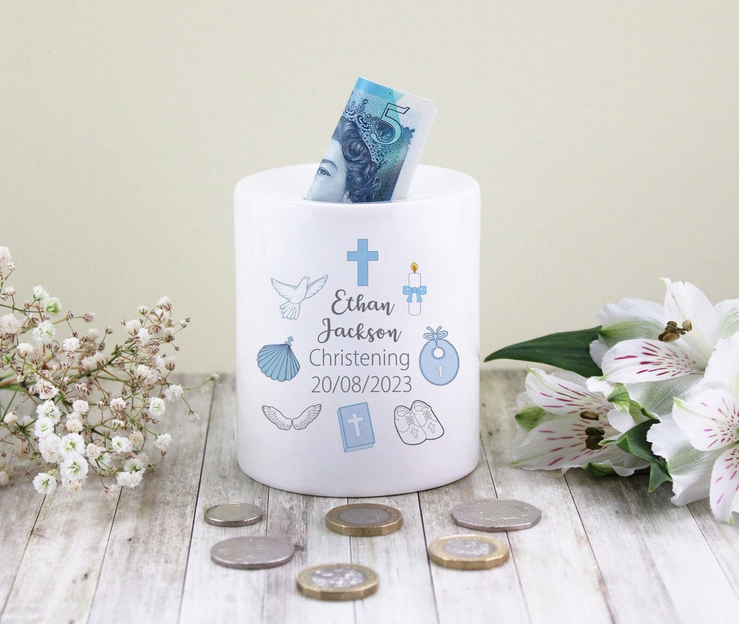 Personalized Ceramic Baptism Money Box: Christening Keepsake Gift (9.5 ...