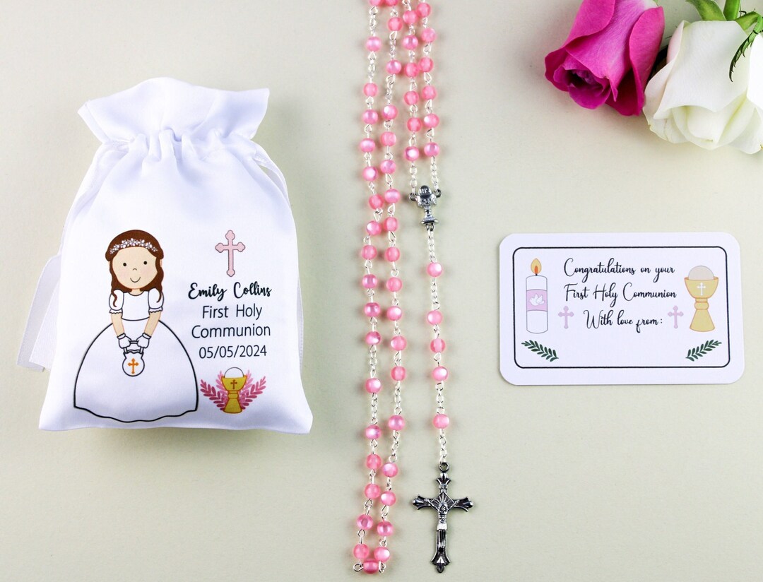 First Communion Gift Girl/rosary Beads & Bag Plus Gift Tag/1st Holy ...