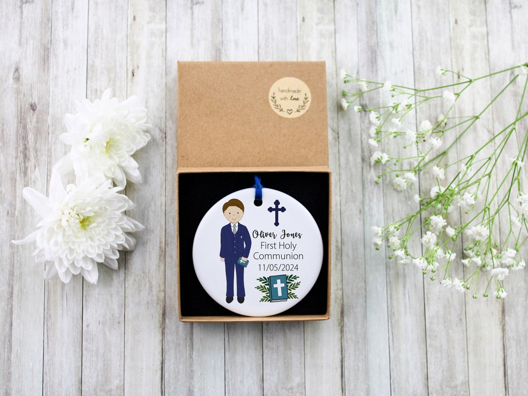 Personalisable Boy First Communion Ornament-navy Suit /holy Communion ...