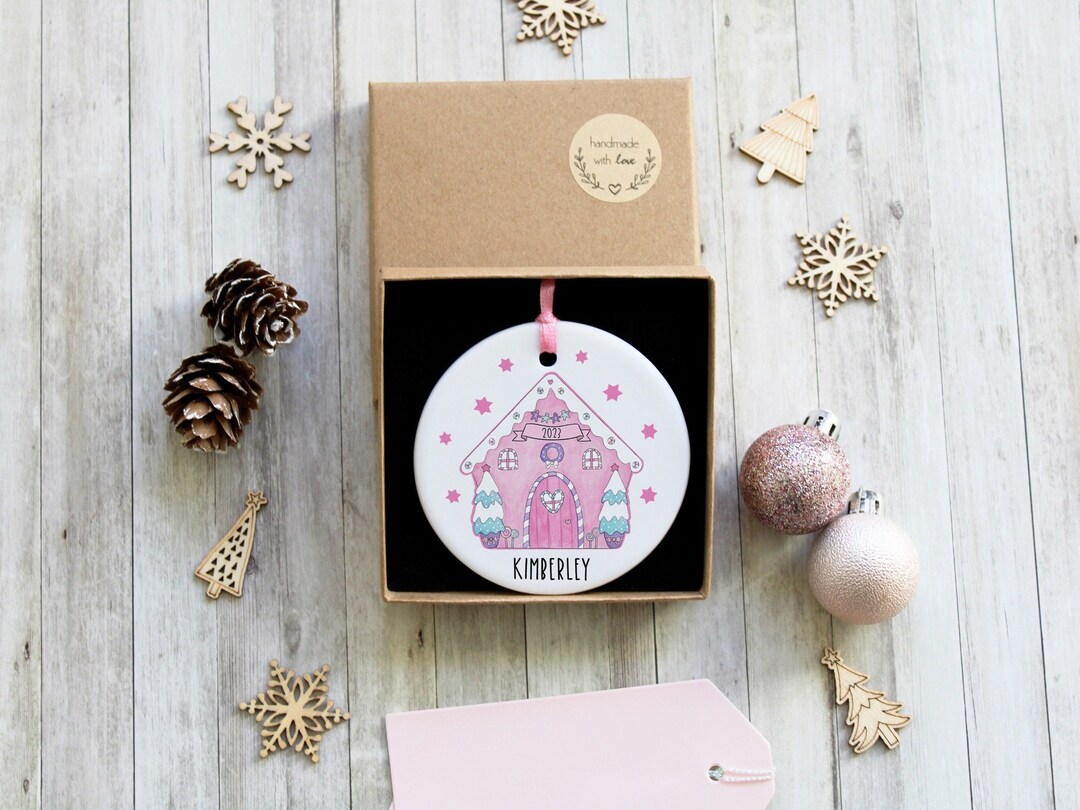 Personalised Pink Gingerbread Christmas Tree Decoration / Pink Xmas ...
