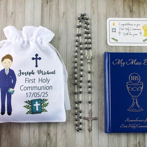 Personalized Boy's First Holy Communion Gift Set: Rosary, Pouch & Mass ...