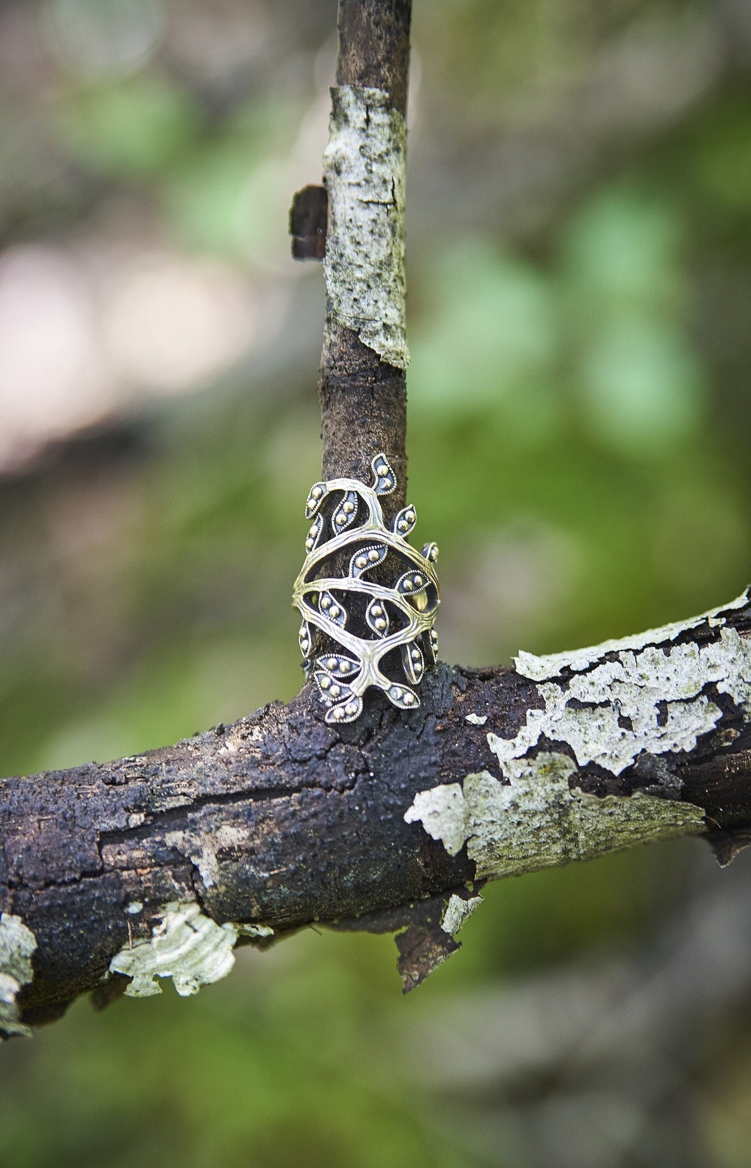 Long Gold Leaves Ring for Women, Tree Ring, Full Finger Bronze Ring ...