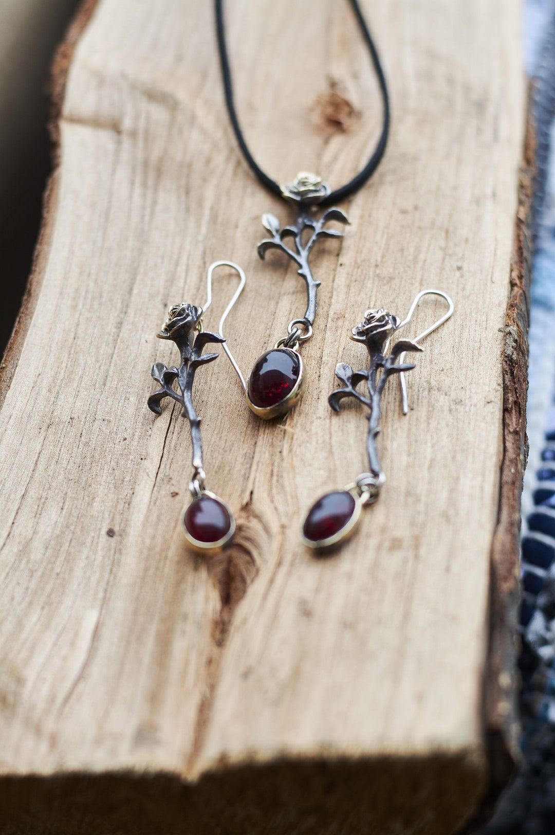 Gothic Rose Jewelry Set Handcrafted Bronze/sterling Silver Necklace ...